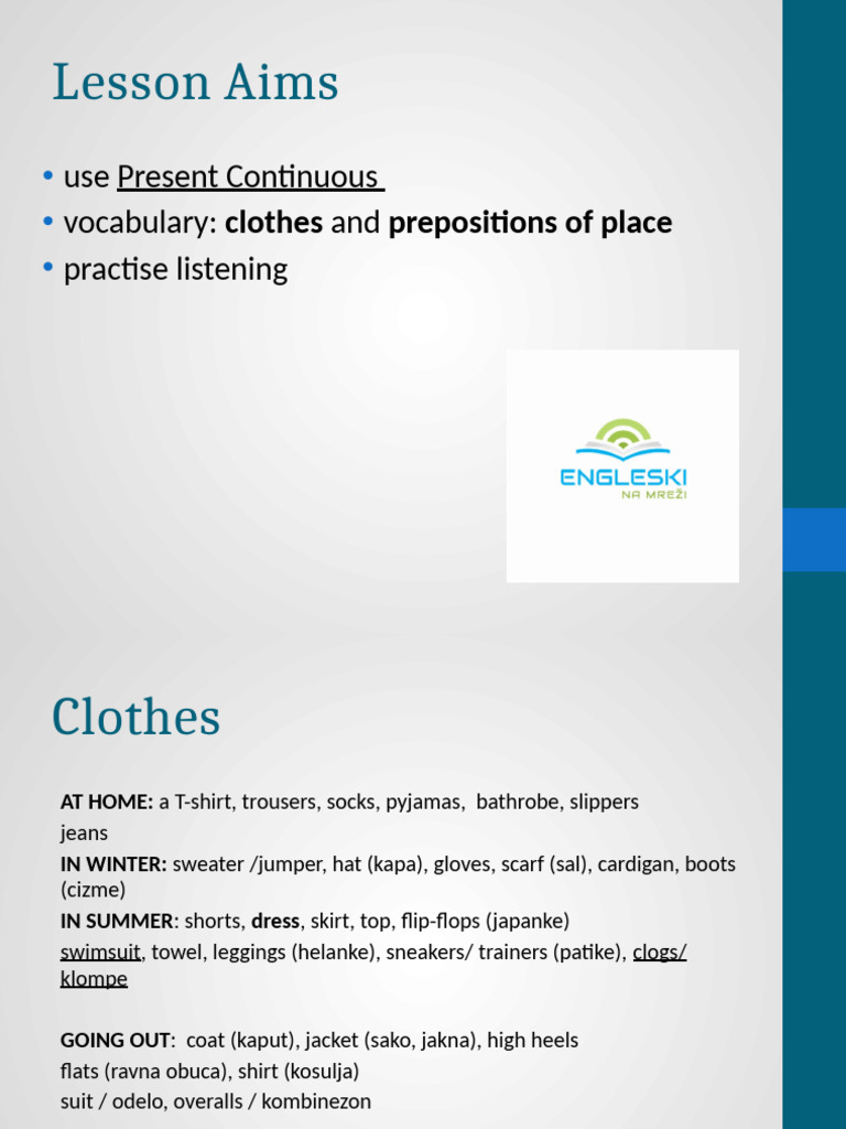 Present Continuous and Clothing Vocabulary | PDF