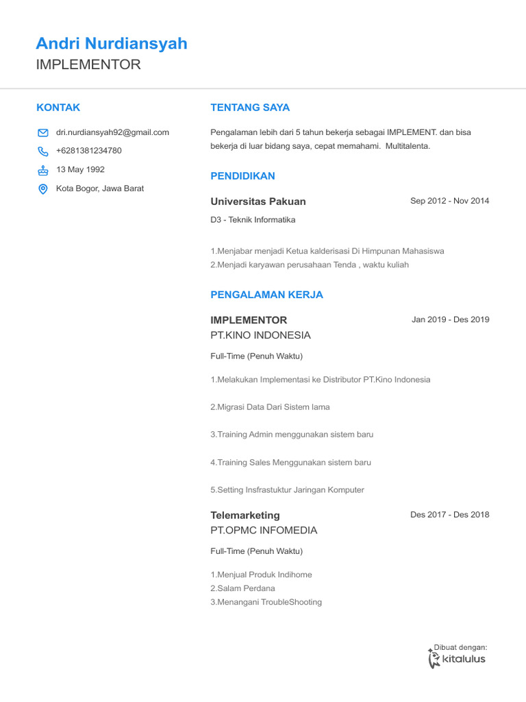CV - Andri Nurdiansyah - Kitalulus MACF | PDF