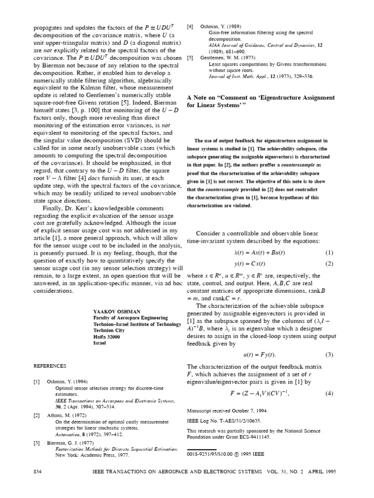 Eigenstructure Assignment for Linear Systems 3 - Andry Et Al | PDF | Eigenvalues And ...