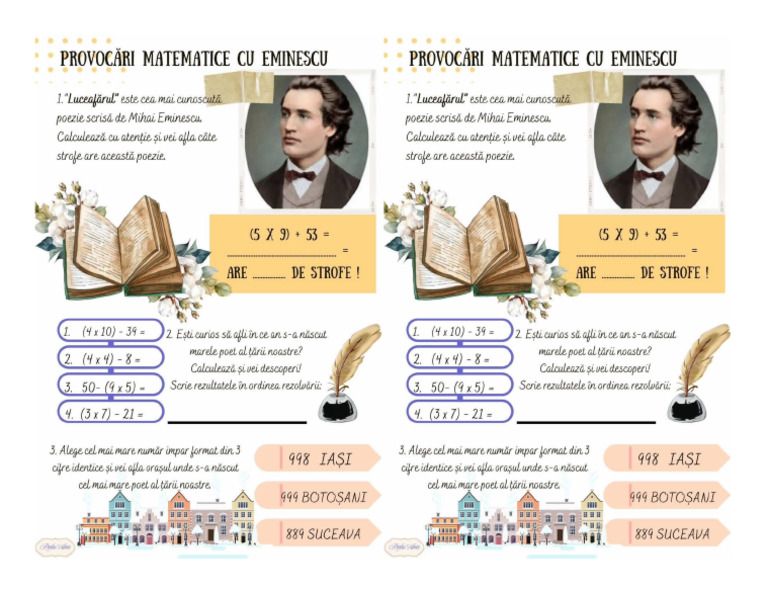 Eminescu fișa la matem | PDF
