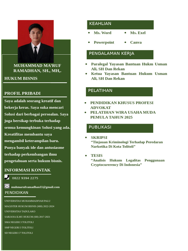 Muhammad Ma'Ruf Ramadhan, SH., Mh,. Hukum Bisnis: Keahlian | PDF