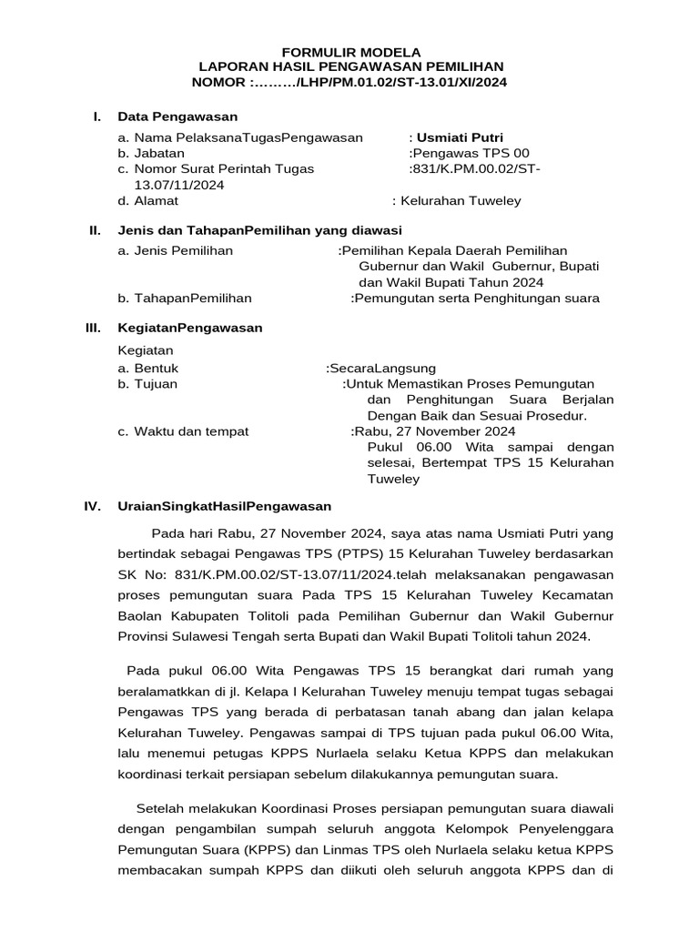 CONTOH Pengisian Form A Tanggal 27 Pemungutan | PDF