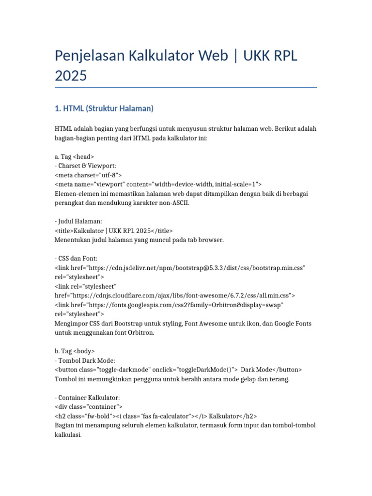 Penjelasan Kalkulator UKK RPL 2025 | PDF