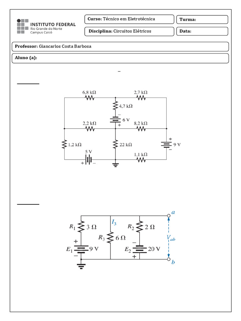 CKT - Lista de Exercícios - Análise de Circuitos | PDF