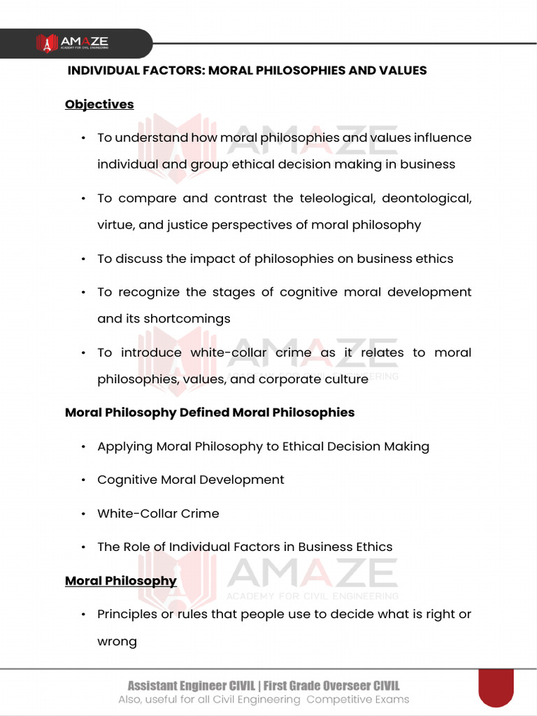 CHAPTER 4 - INDIVIDUAL FACTORS - MORAL PHILOSOPHIES AND VALUES | PDF | Morality | Liberal Arts ...