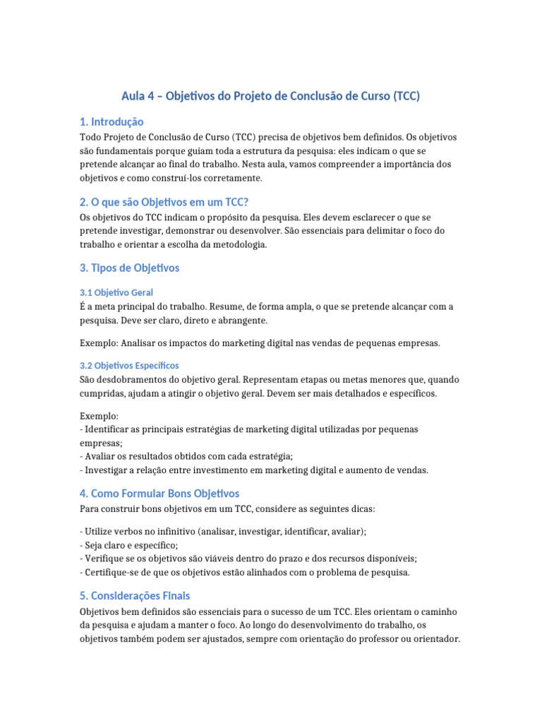 Aula - 4 - Objetivos - Do - TCC 2 | PDF