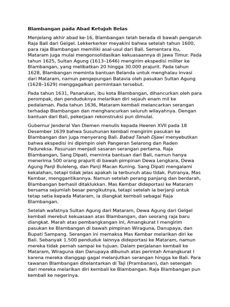 Blambangan Pada Abad Ketujuh Belas | PDF
