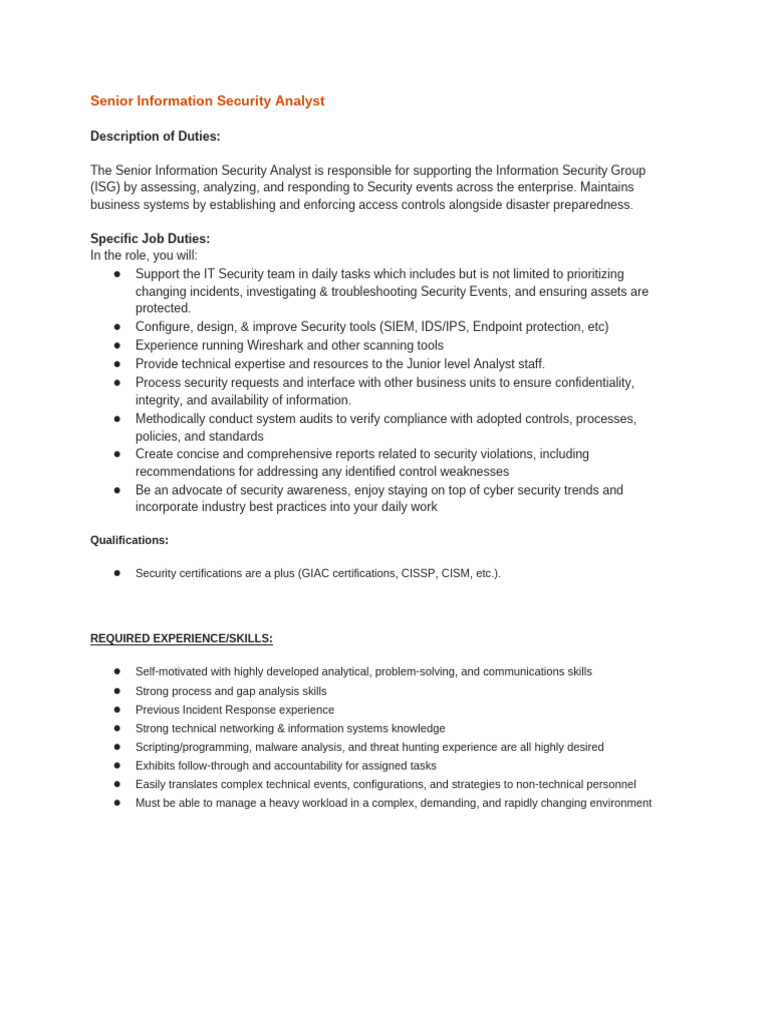 Senior Information Security Analyst_Sanjana | PDF