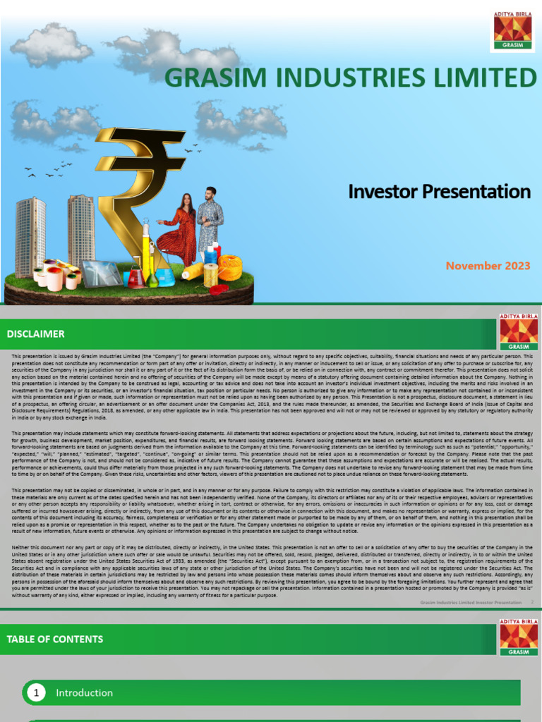 Grasim Corporate Presentation Nov 2023 | PDF