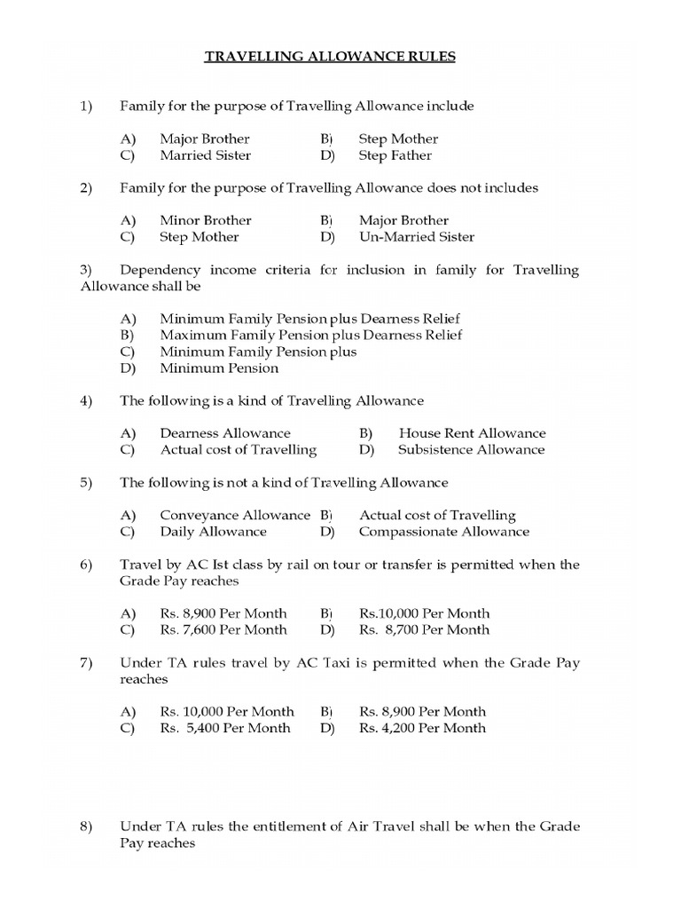Travelling Allowance Rule | PDF