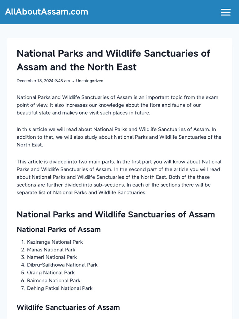 Assam's National Parks & Wildlife Sanctuaries | PDF | Protected Area ...