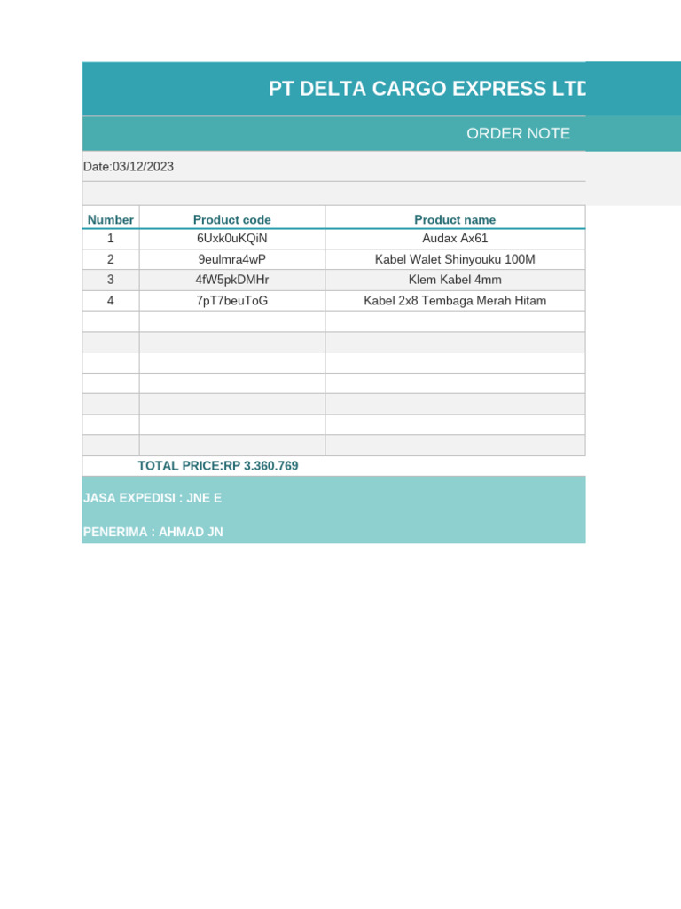 PT Delta Cargo Express Order Summary | PDF