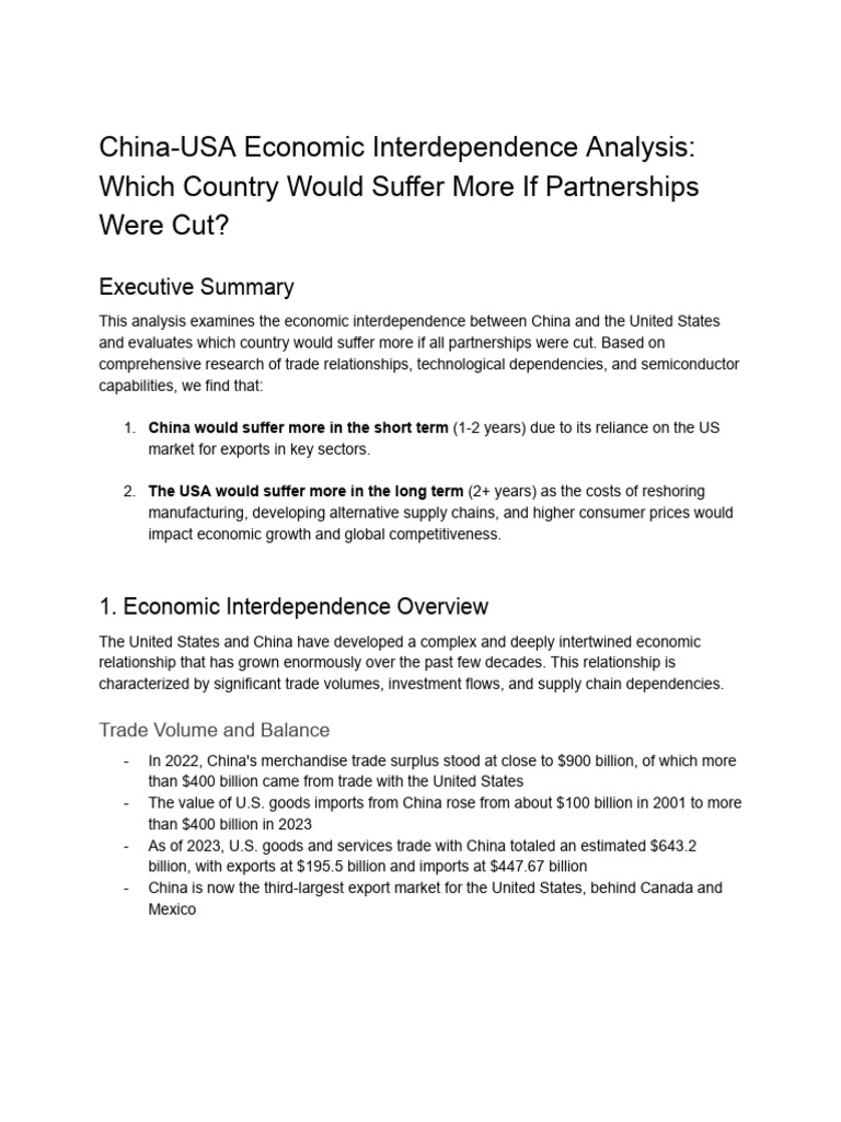 China-USA Economic Interdependence Analysis - Which Country Would ...