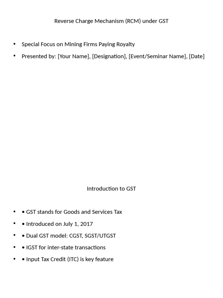 RCM GST Mining Presentation Pointwise | PDF | Accounts Payable | Taxation