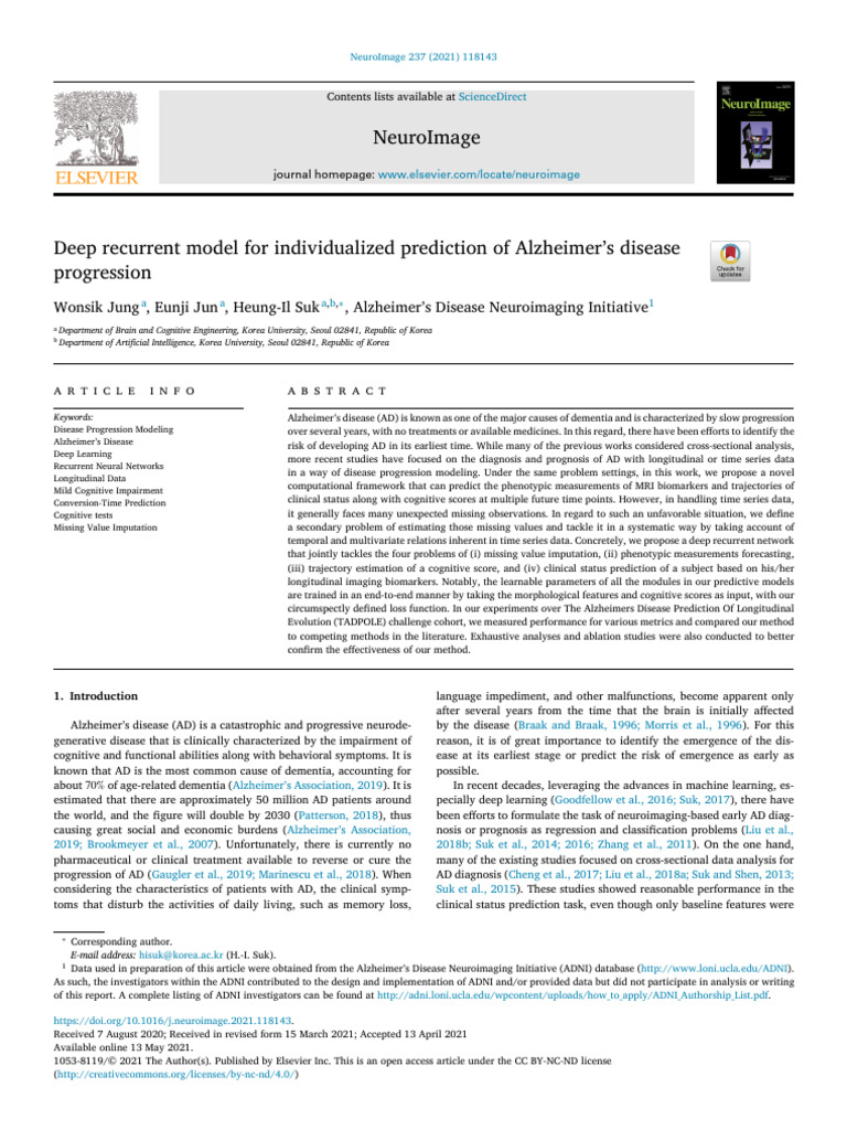 Deep recurrent model for individualized prediction of Alzheimer's ...