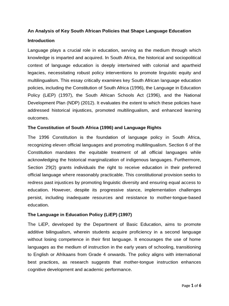An Analysis of Key South African Policies that Shape Language Education ...