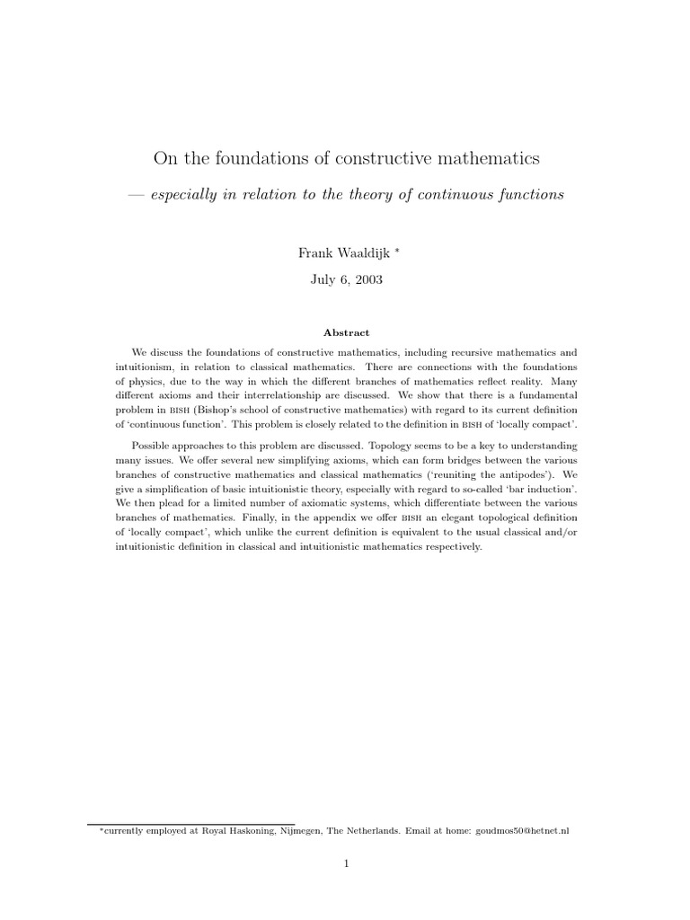 Waaldijk Foundations of constructive mathematics | PDF | Mathematical Logic | Mathematics