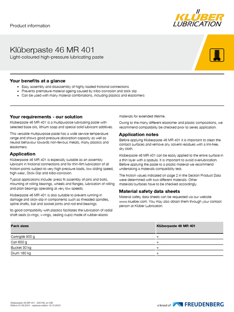 Klueberpaste 46 MR 401 005108 PI GB en | PDF | Screw | Bearing (Mechanical)