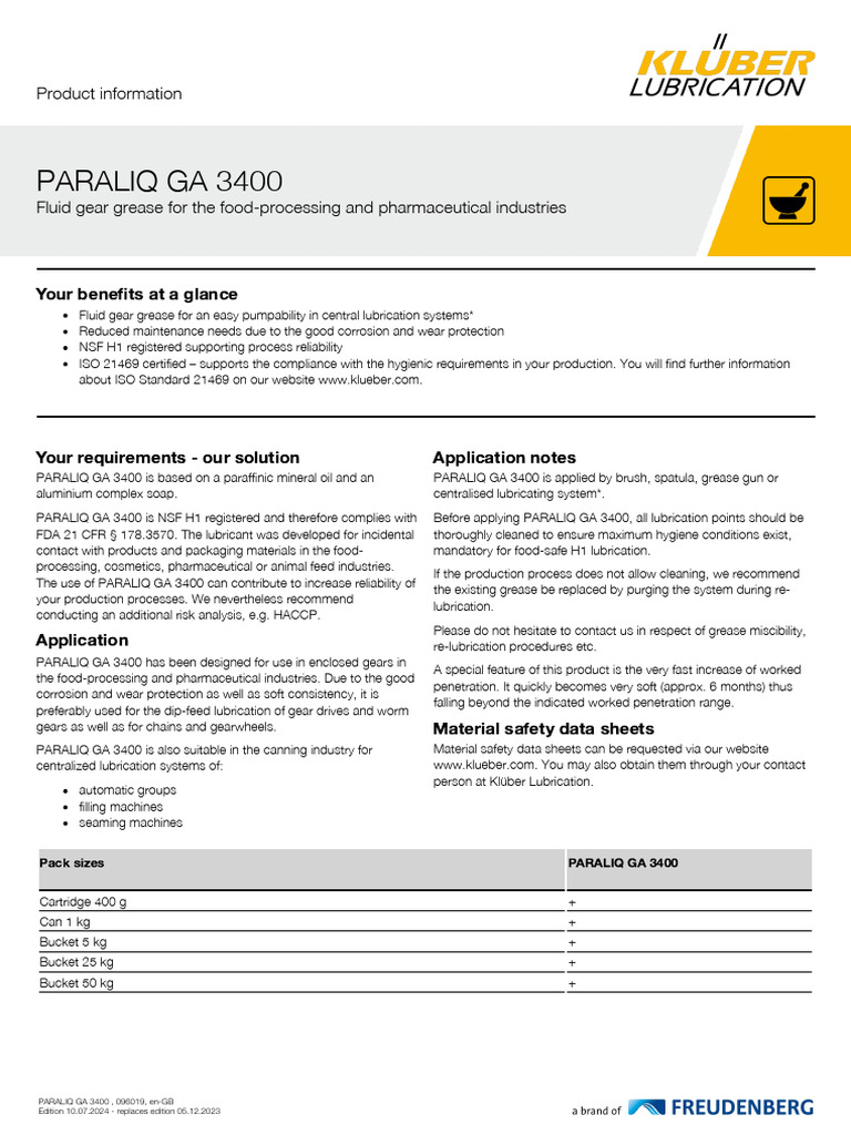 PARALIQ GA 3400 096019 PI GB en | PDF | Mechanical Engineering | Materials
