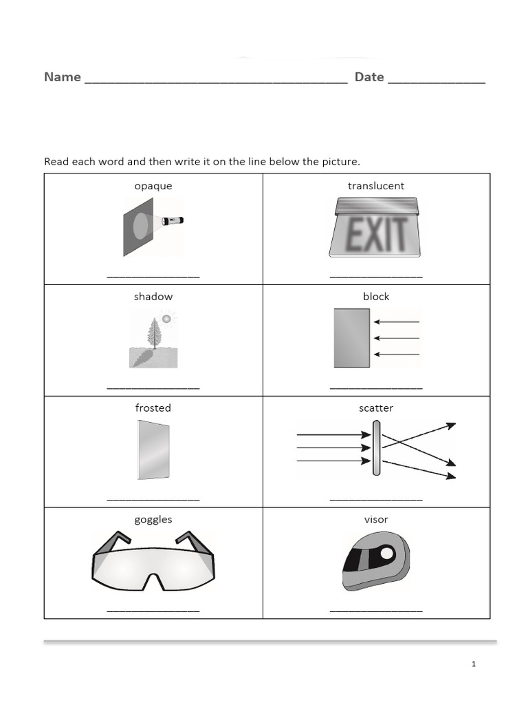 Light and Shadows: Unit 3 Worksheet | PDF
