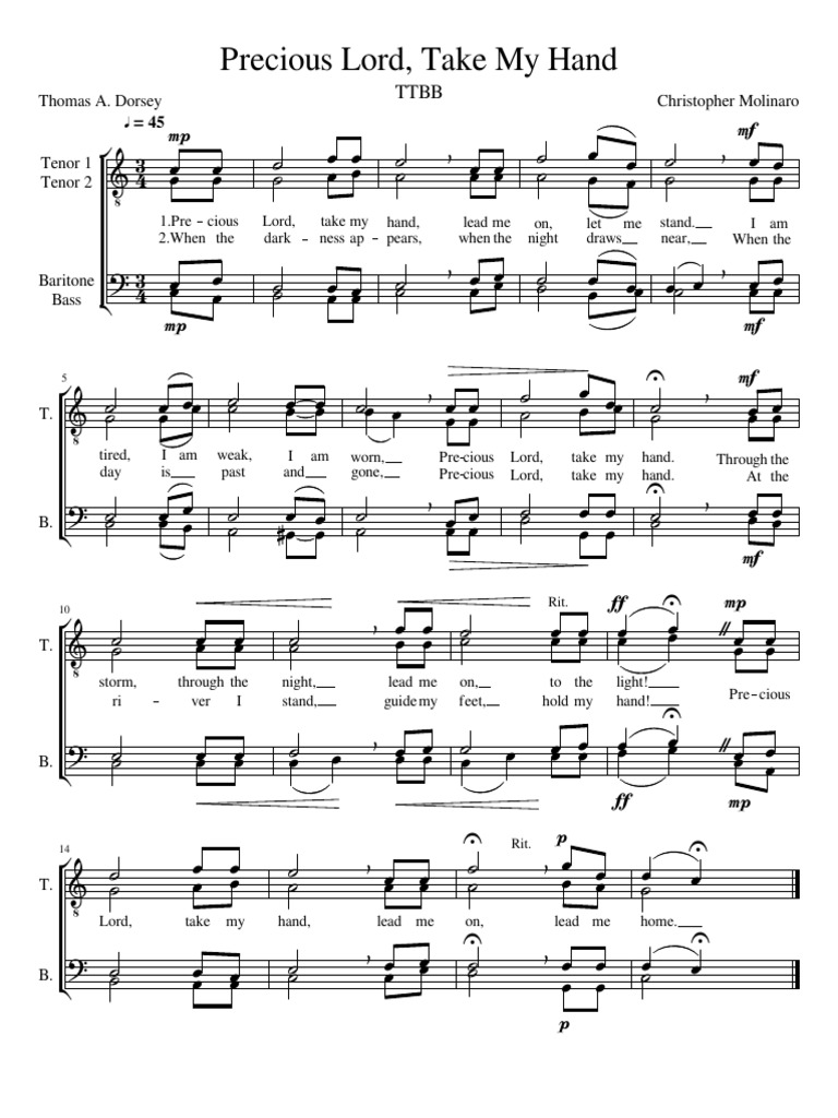 Precious Lord Sheet Music TTBB Arrangement | PDF | Vocal Music ...