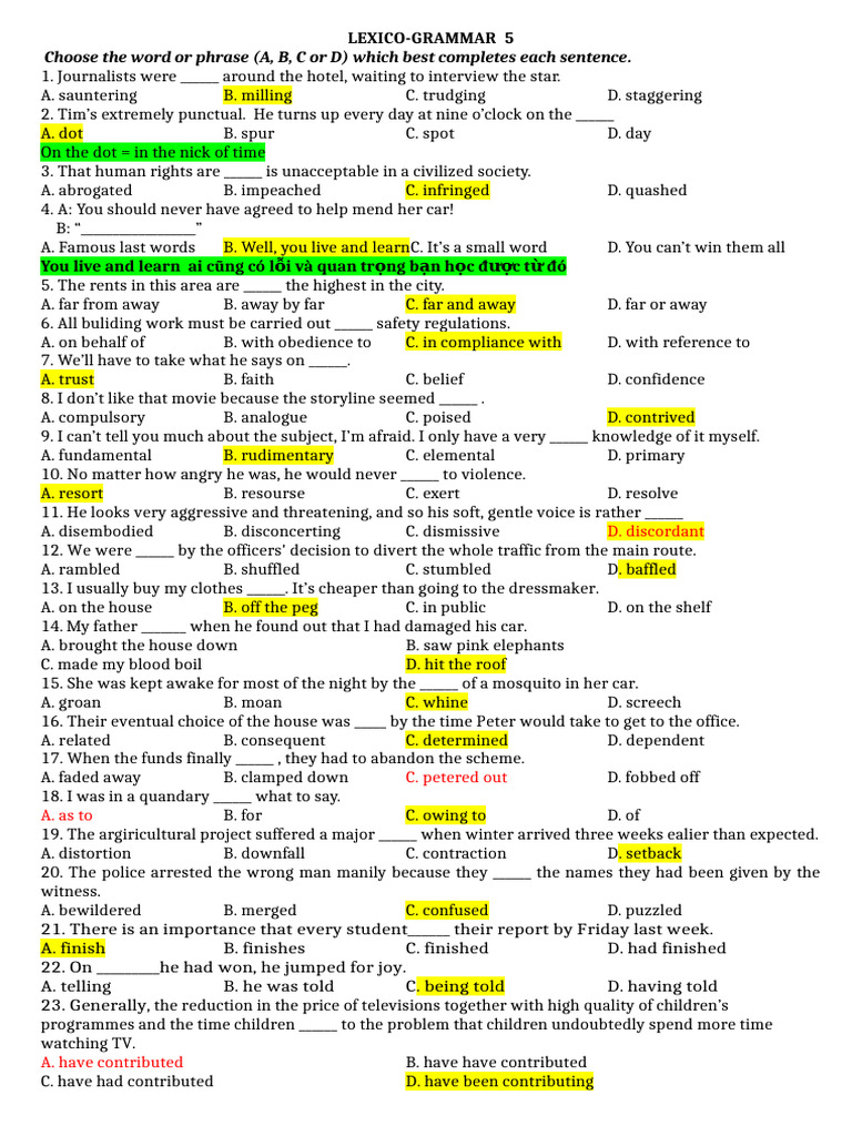 LEXICO-GRAMMAR-5-KEY | PDF