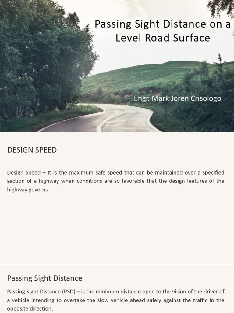 Passing Sight Distance Calculations | PDF | Lane | Road Transport
