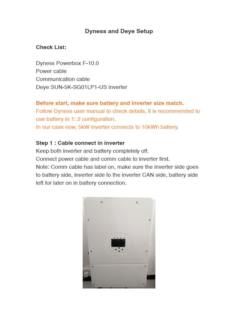 Dyness Deye Sunsynk Setup Startshut Down | PDF | Power Inverter | Electric Power