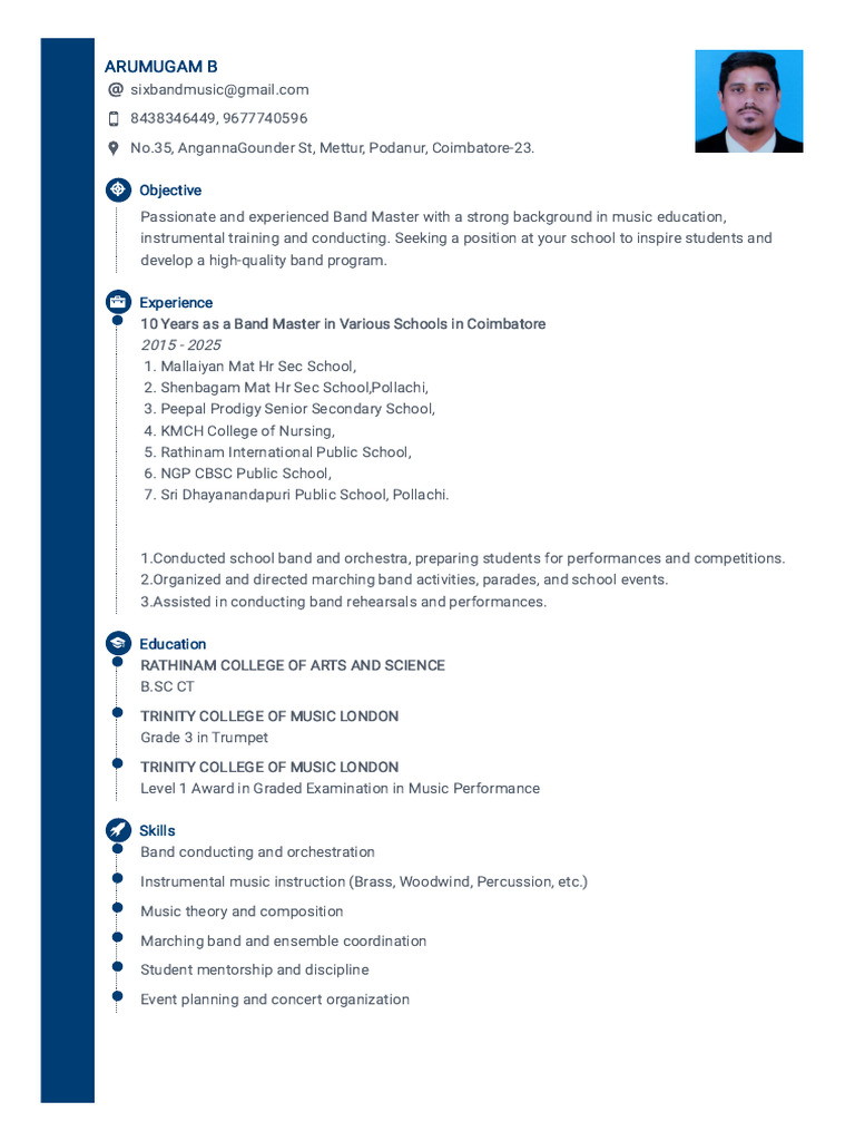 Band Master Resume for Music Education | PDF