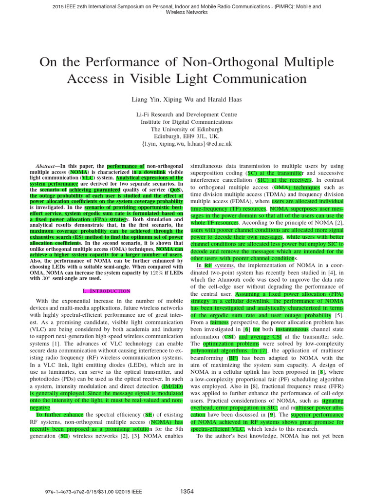 3- on the performance of Non-Orthogonal Multiple Access in Visible Light Communication 2015 ...