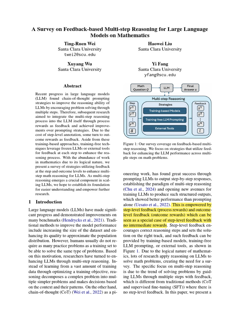 ASurvey On Feedback-Based Multi-Step Reasoning For Large Language | PDF | Applied Mathematics ...