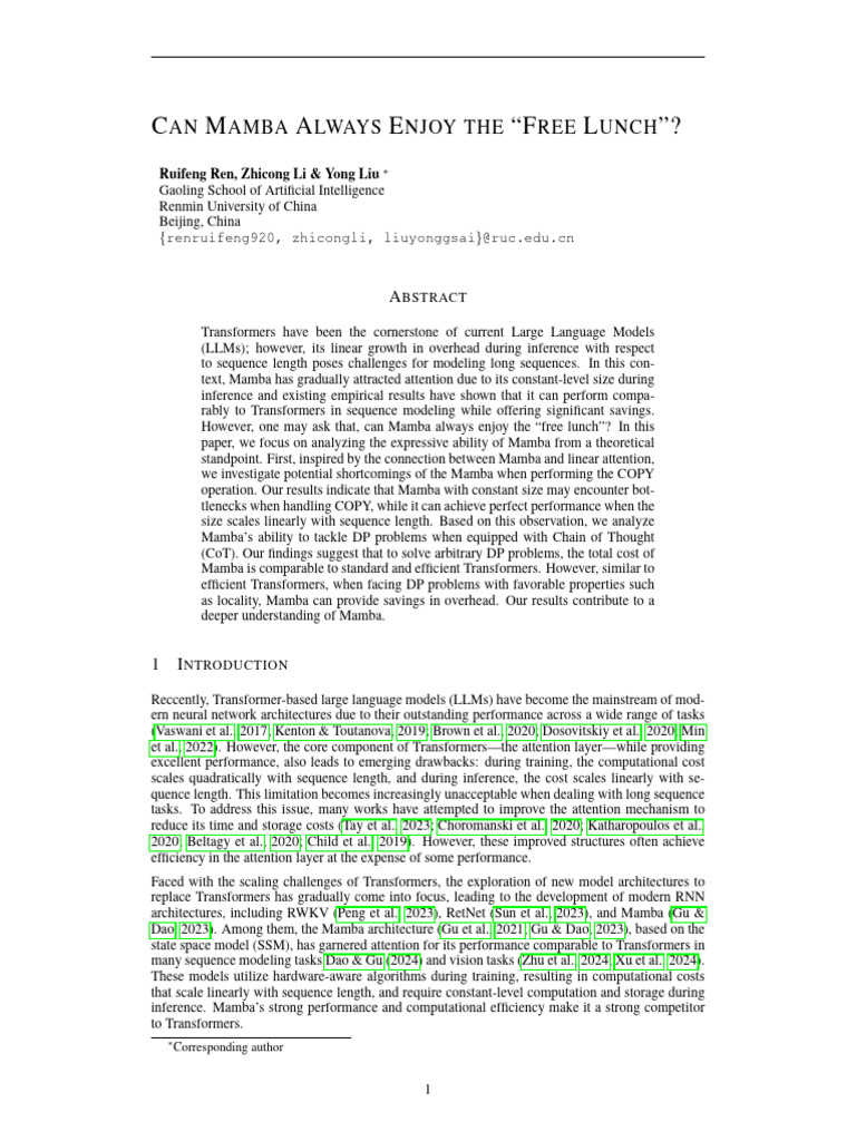 Can Mamba Always Enjoy The "Free Lunch" | PDF | Function (Mathematics ...