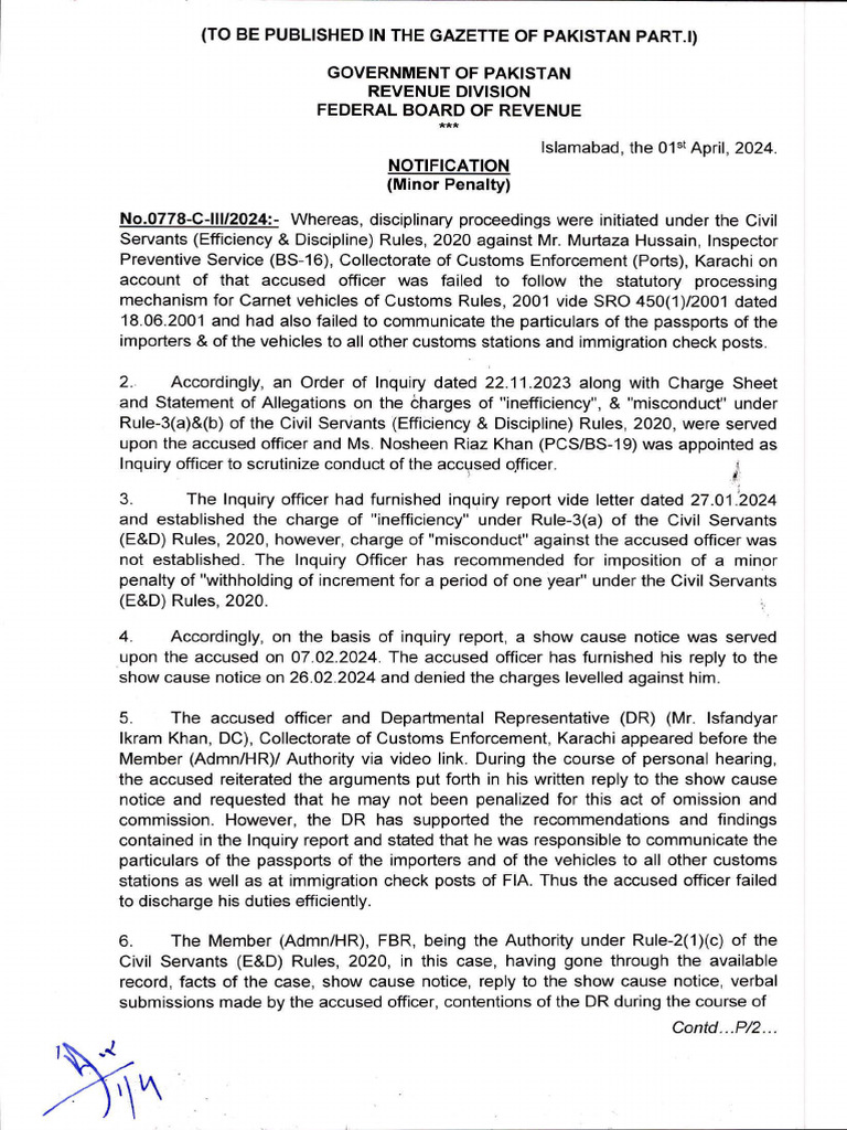 Final Order Govt of Pakistan | PDF | Government | Justice