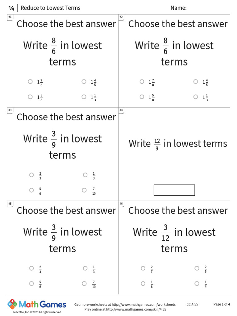 4 55 Reduce To Lowest Terms | PDF