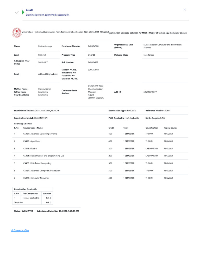 1 Sem Exam Form | PDF