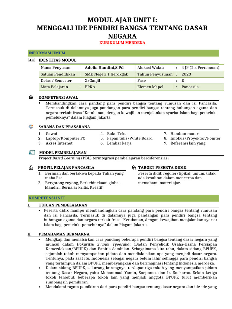 Modul Ajar PPKN K-X Sem 1 | PDF
