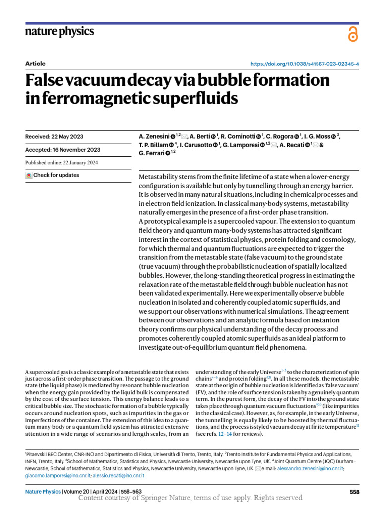 False Vacuum Decay Via Bubble Formation in Ferroma | PDF | Nucleation ...