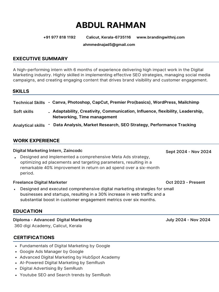 Abdul Rahman CV | PDF