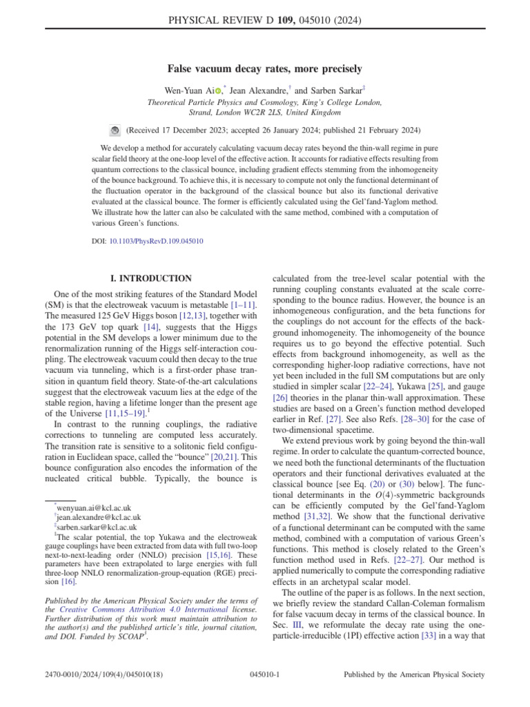 False Vacuum Decay Rates, More Precisely | PDF | Higgs Boson | Mathematics