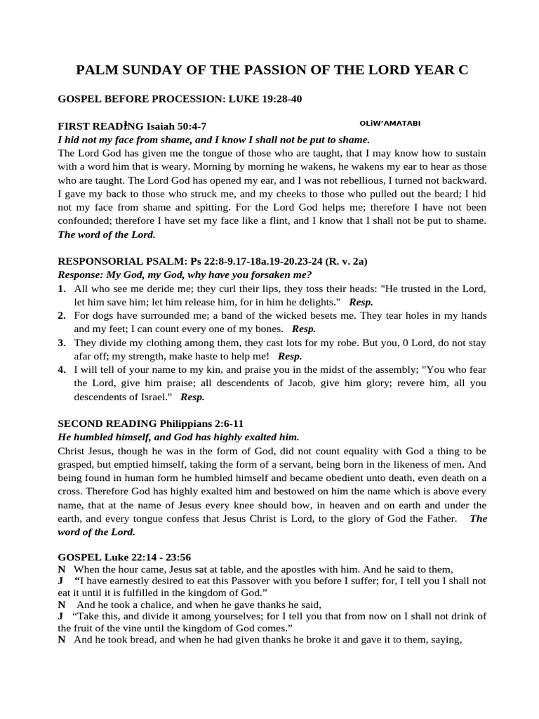 Palm Sunday Passion Year C | PDF | Jesus | Pontius Pilate