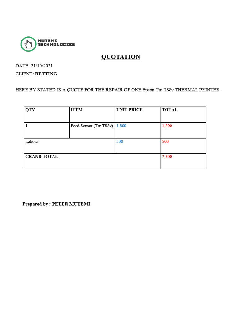 Epson Thermal Printer Quote | PDF