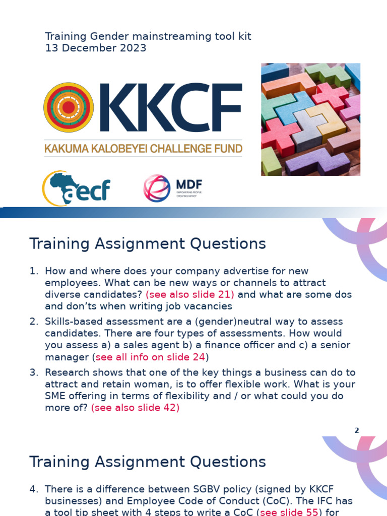 Gender Mainstreaming Tool Kit QUESTIONS | PDF