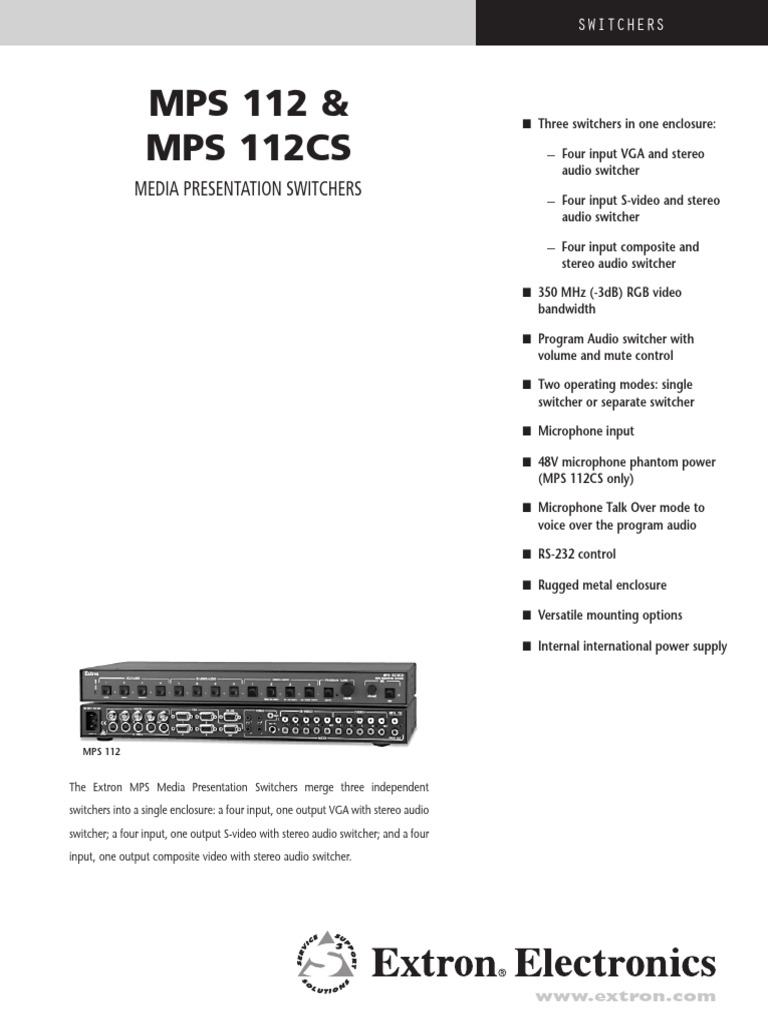 Extron MPS 112 Media Switcher Overview | PDF | Microphone | Information ...