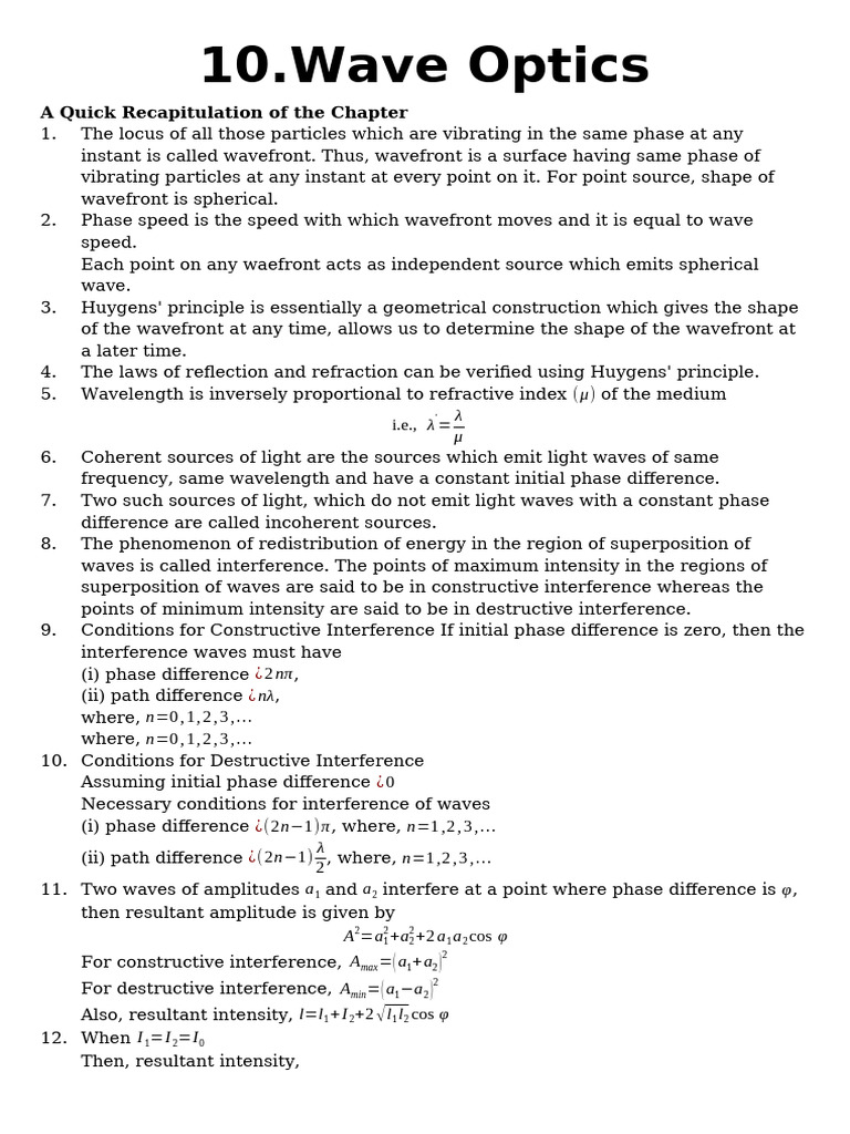 10.Wave Optics | PDF | Diffraction | Waves