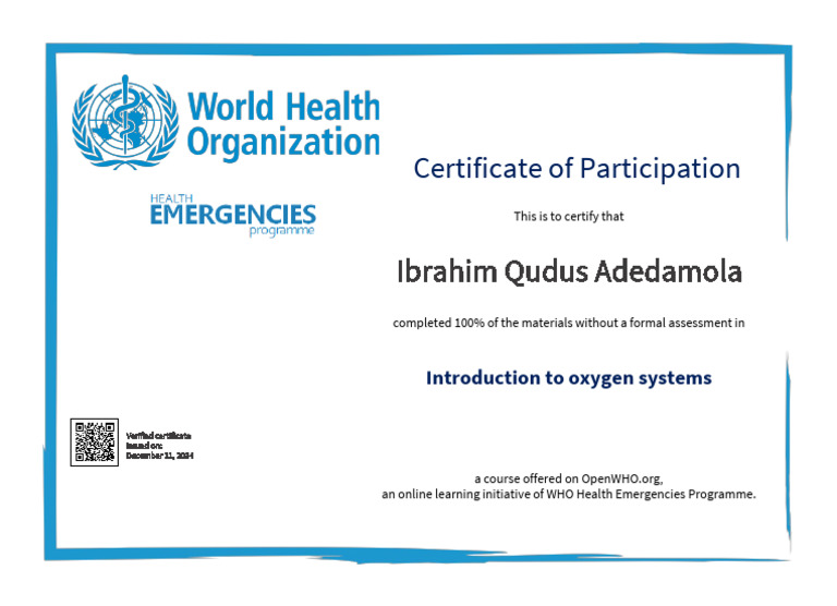 Certificate Of Completion Oxygen Systems Pdf