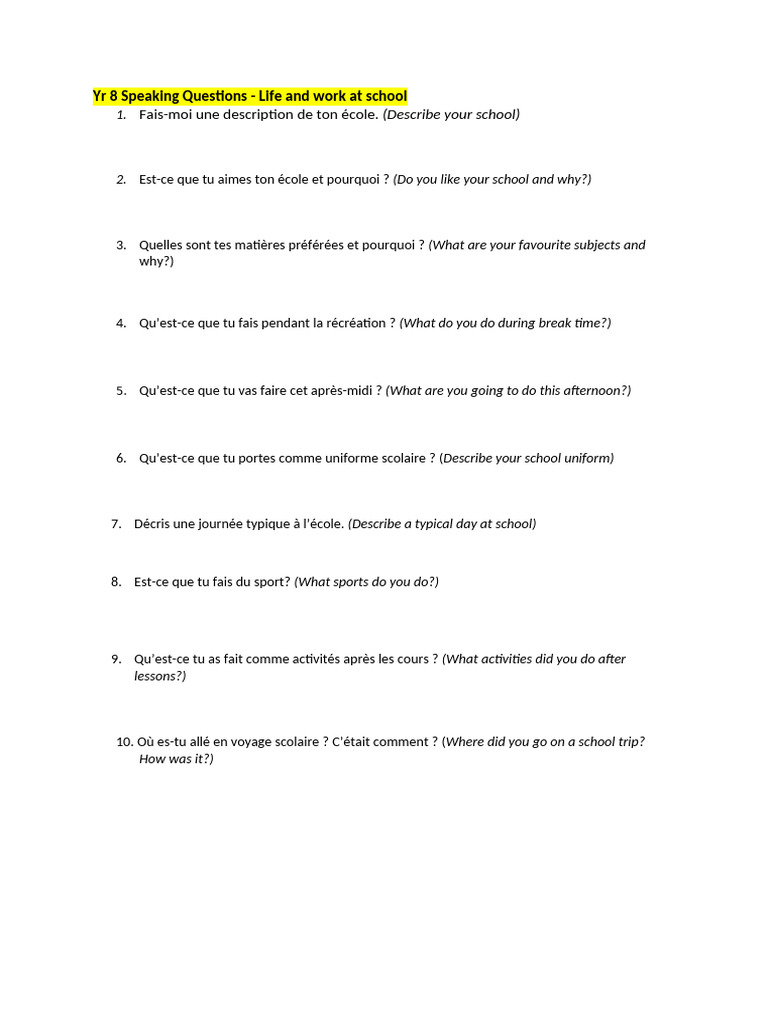 Vie scolaire en 8ème: Questions clés | PDF