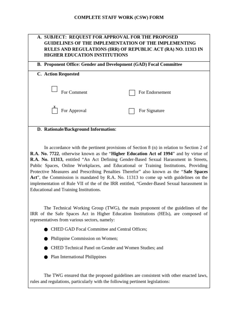 CSW Guidelines On Safe Spaces Act | PDF | Sexual Harassment | Human Rights