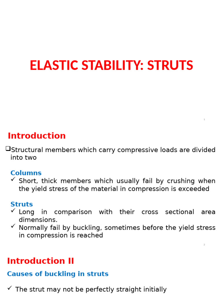 Lecture 7.1 Struts | PDF | Buckling | Bending