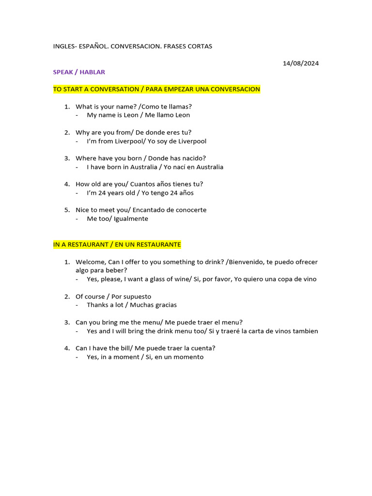 1st Spanish lesson 2 | PDF