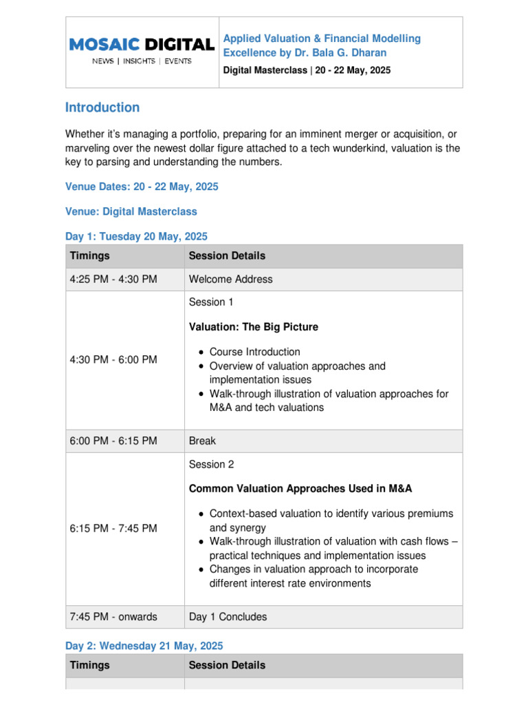 Applied Valuation Financial Modelling Excellence by DR Bala G Dharan 03 ...